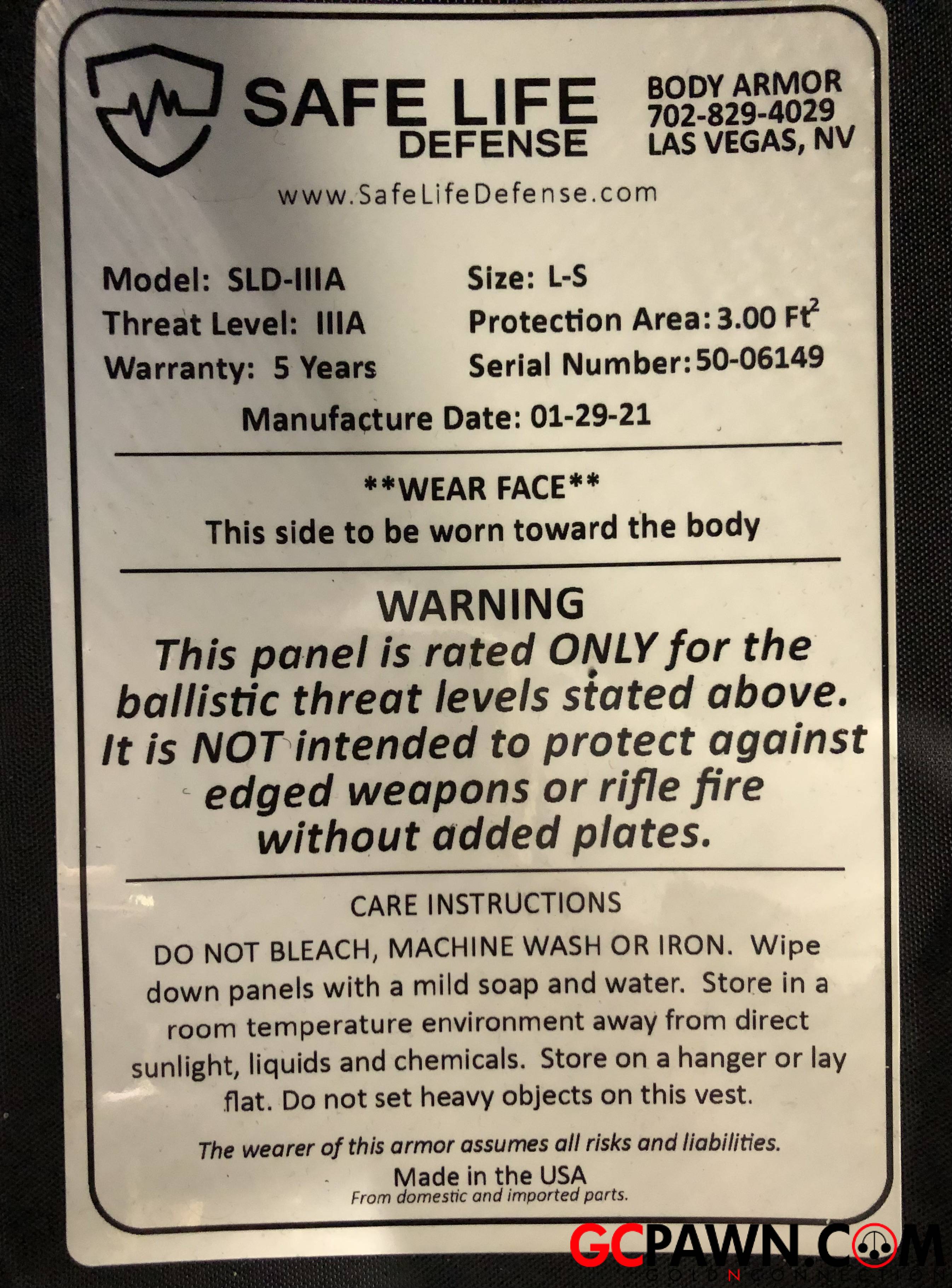 Safe Life Defense Bulletproof Vest SLD-TAC-B (IIIA)